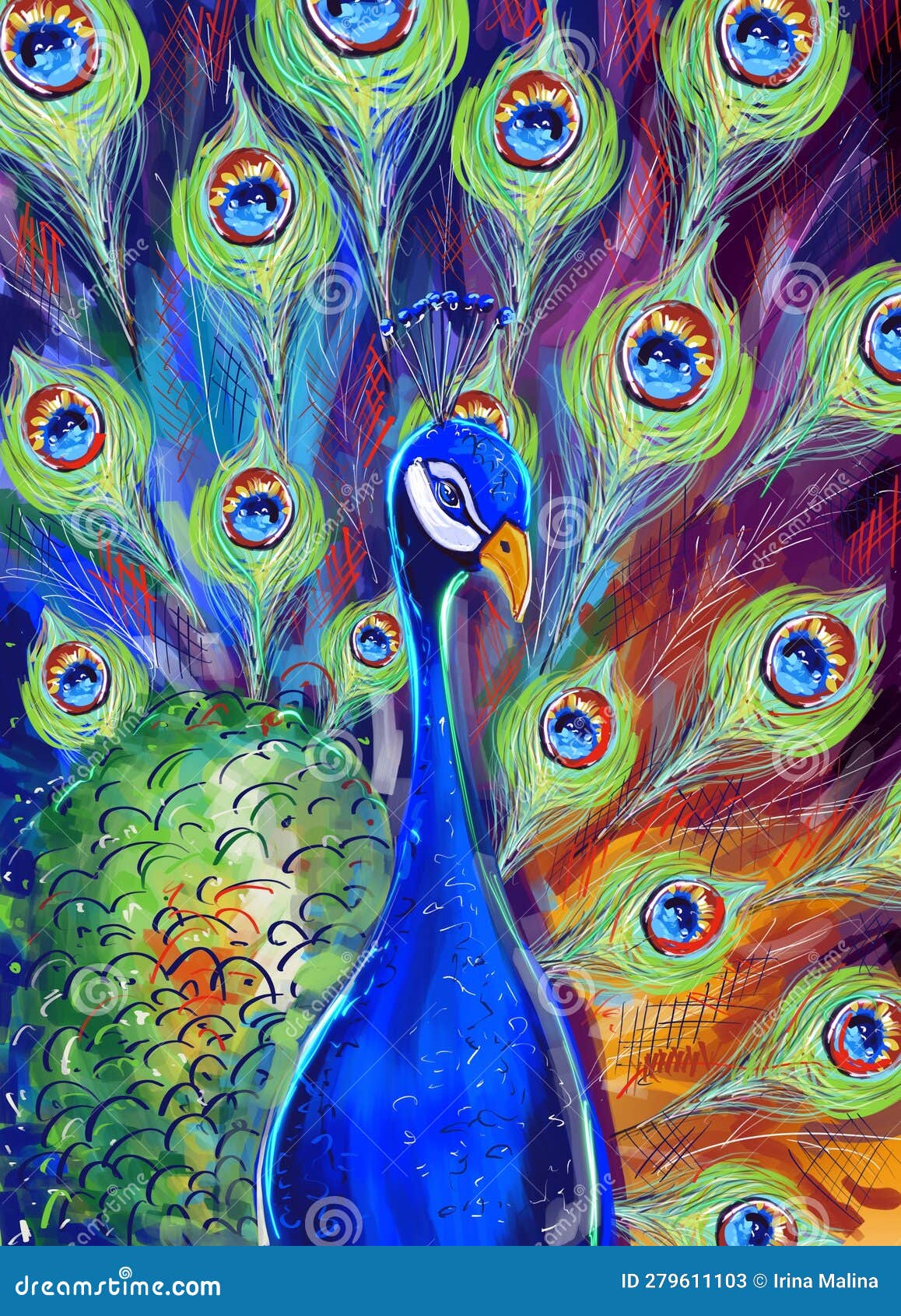 Peacock. Book Cover Illustration, Digital Illustration. Colored Peacock ...