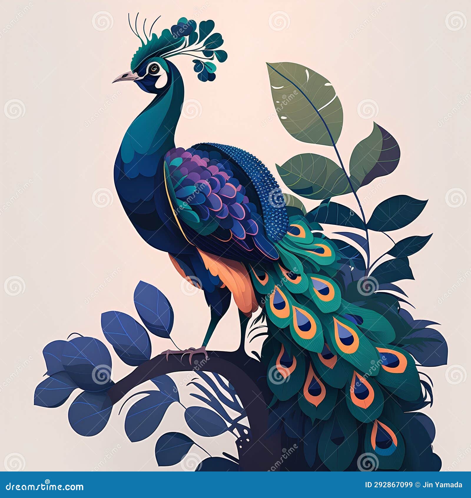 Peacock on the Branch of a Tree. Vector Illustration Stock Illustration ...