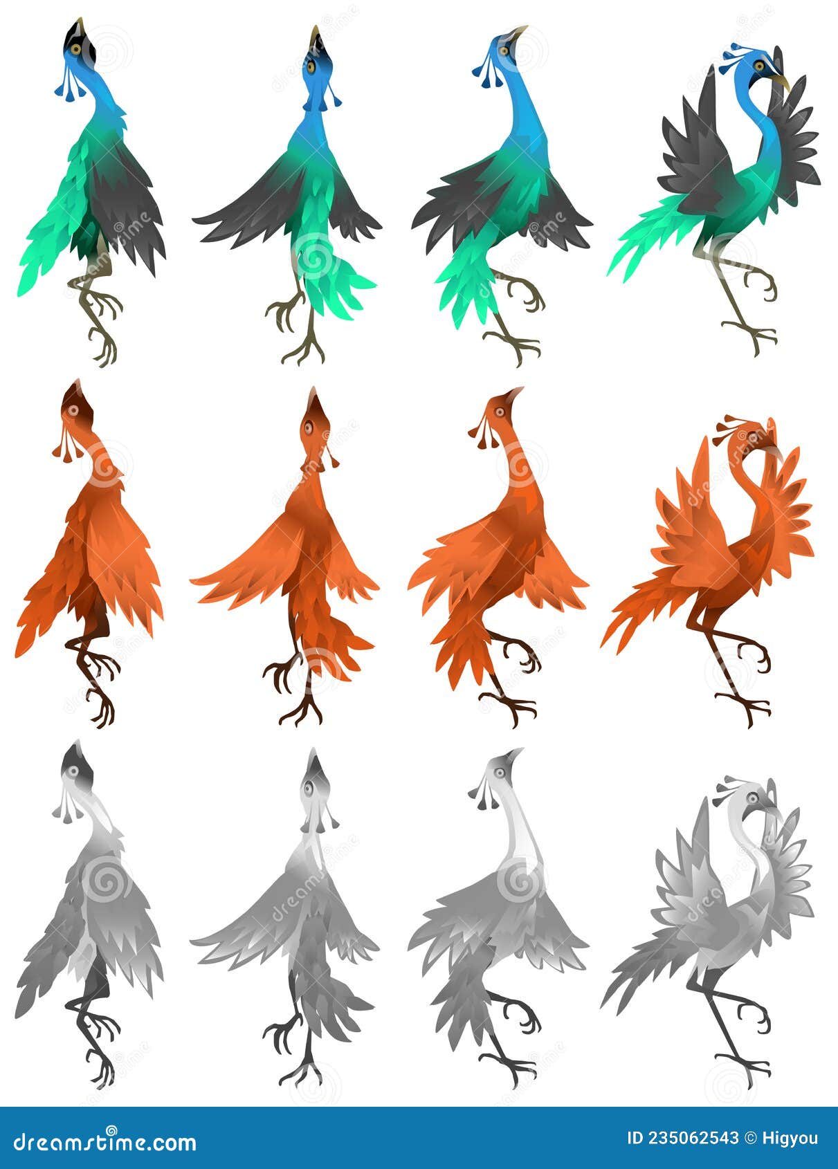 Peacock Cartoon Design Element Set Stock Vector - Illustration of ...