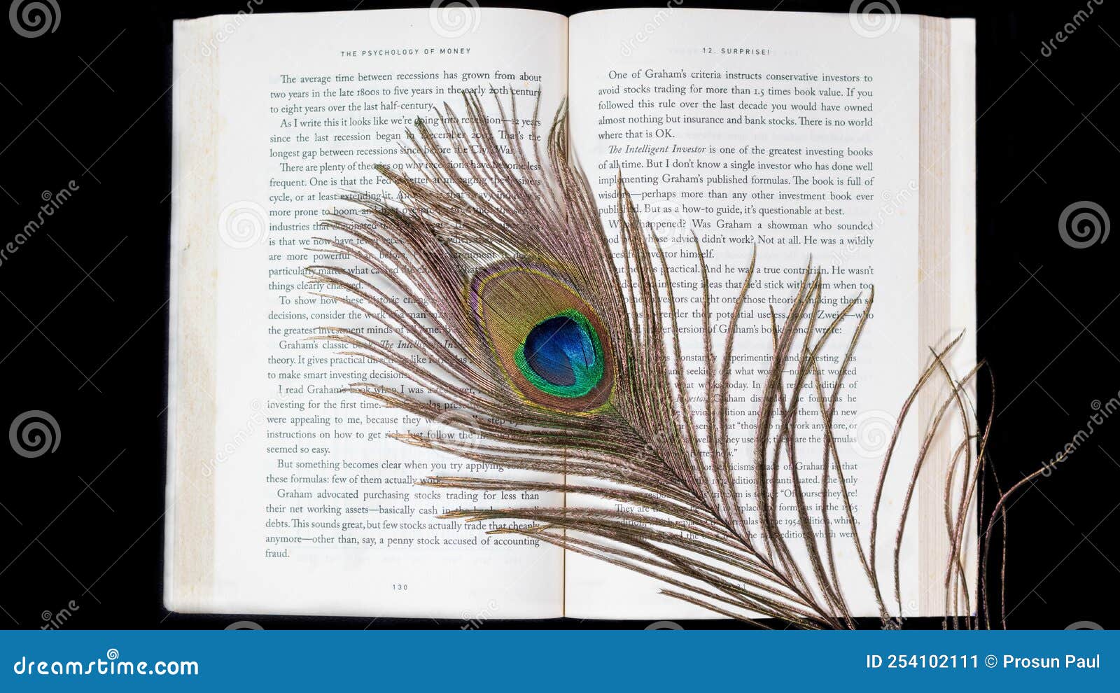 Peacock Feather with Book Stock Photo on Black Background Stock Image ...