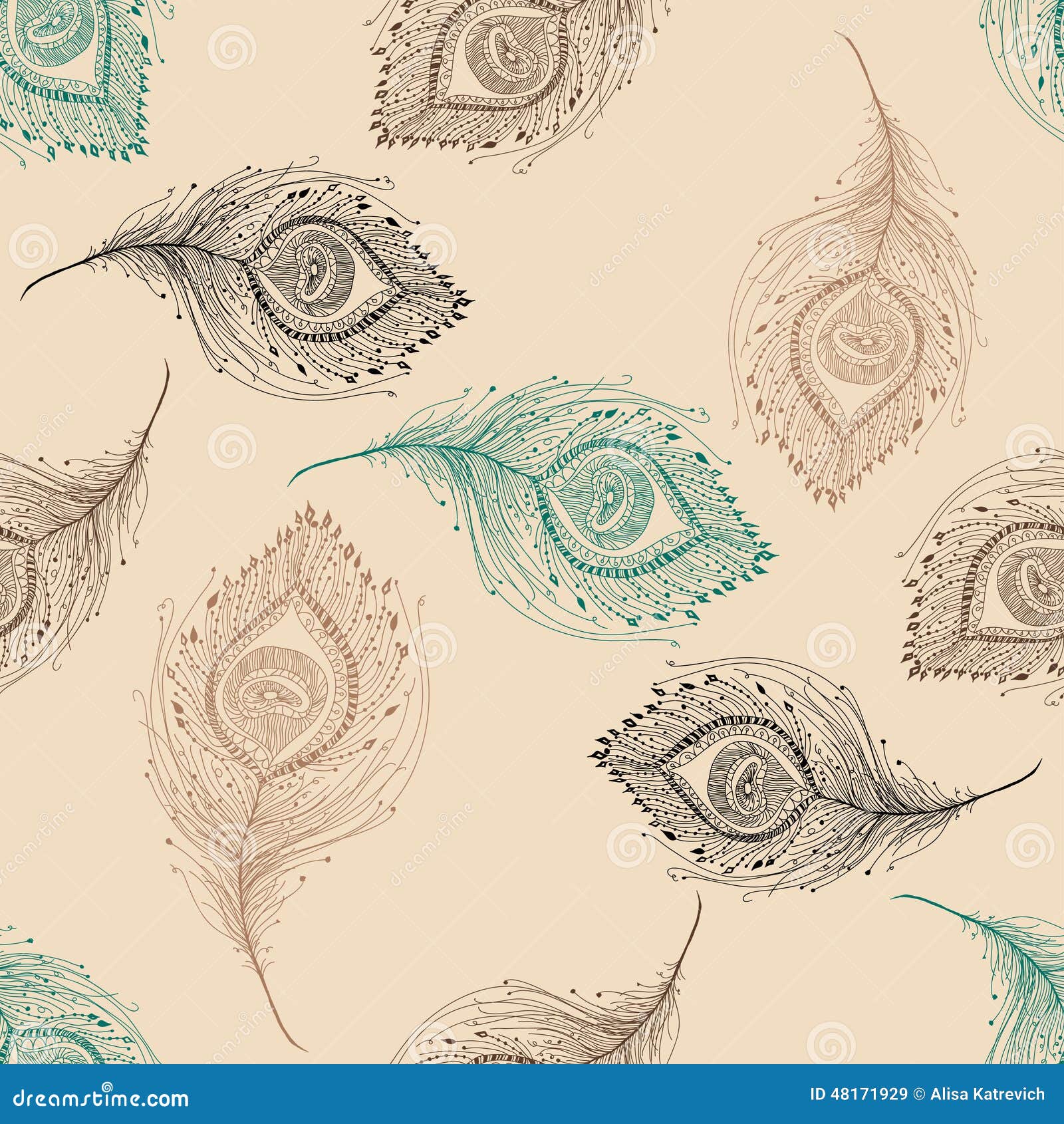 Peacock Feather Seamless Pattern On The Background Stock Vector