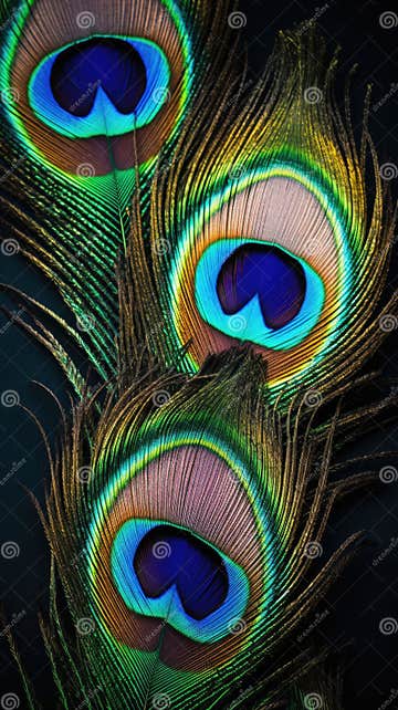 Peacock Feathers with Blue and Green Eyes on a Black Background Stock ... Peacock Feathers with Blue and Green Eyes on a Black Background Stock ...