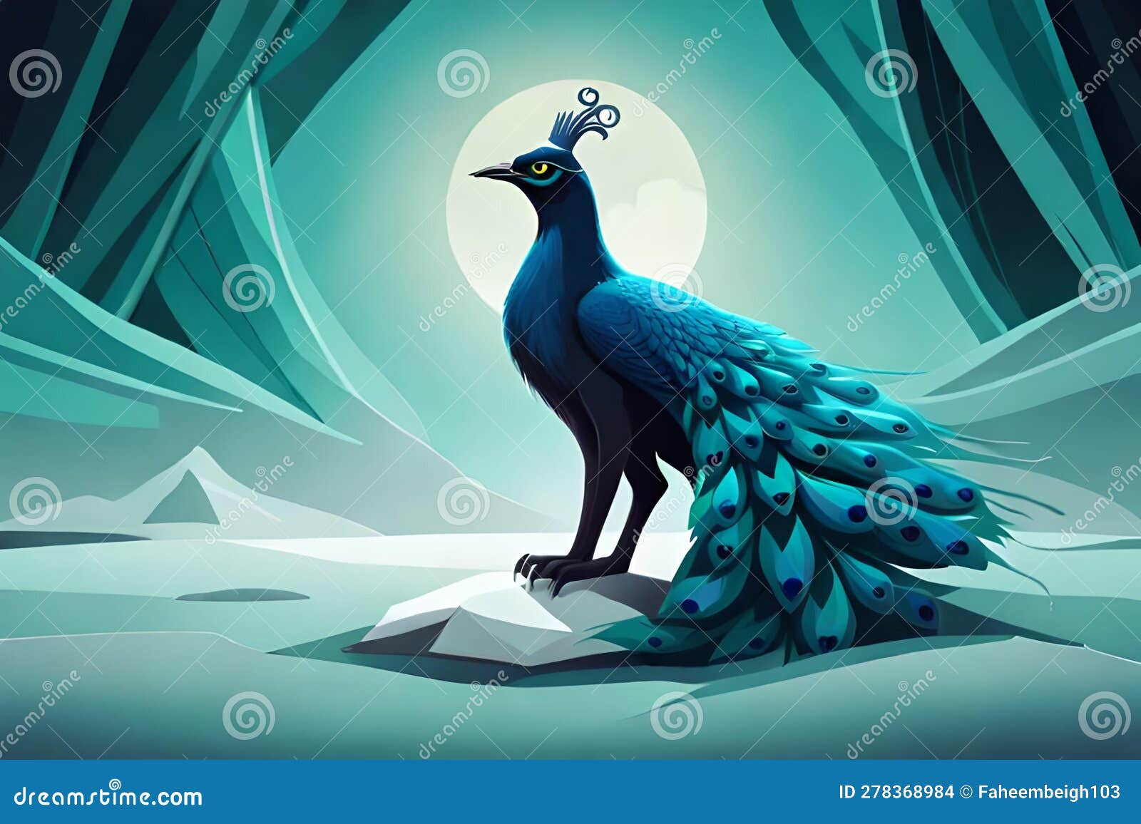 Peacock in a Green Moonlight. Ai Generated Stock Illustration ...
