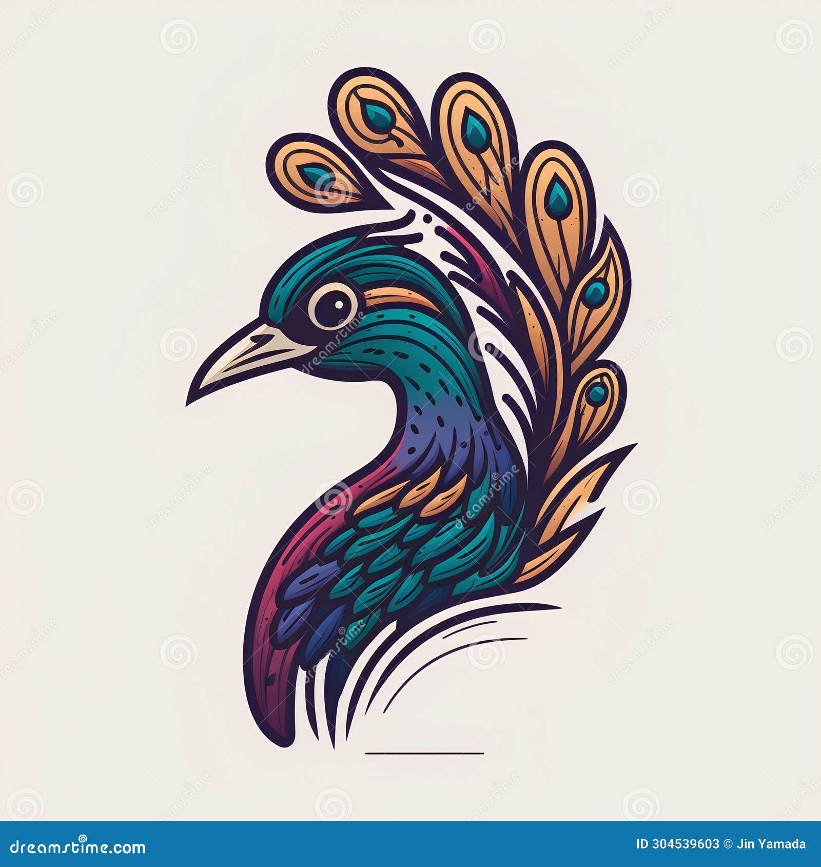 Peacock Head with Peacock Feathers. Vector Illustration in Doodle Style ...