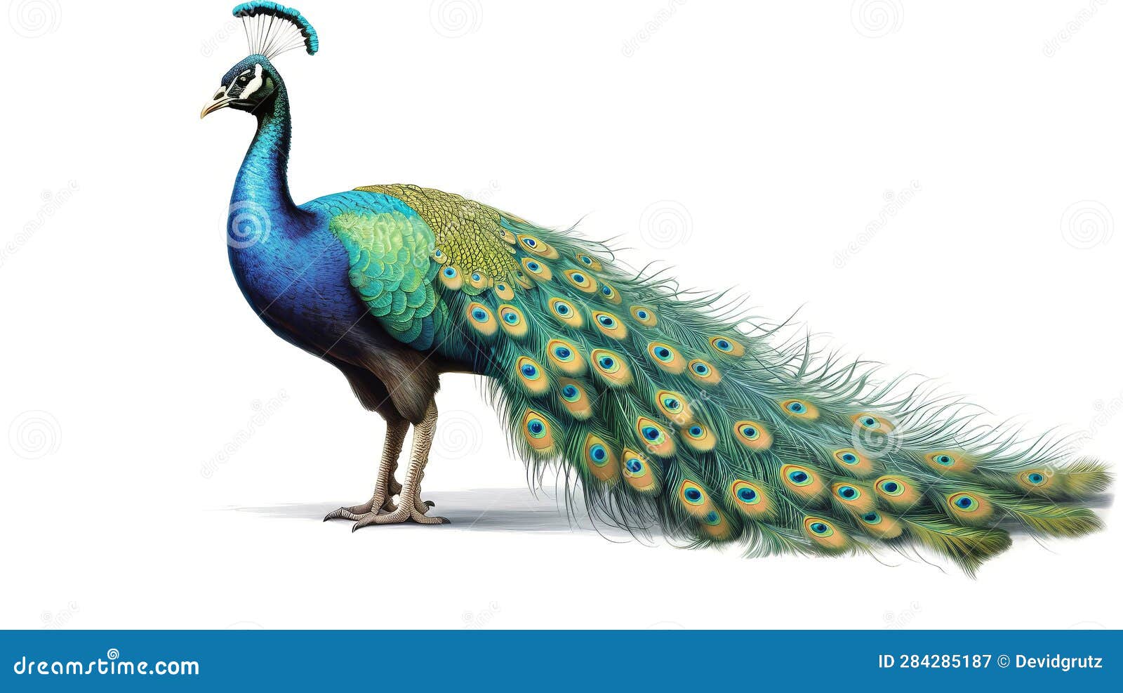 Peacock Isolated on White Background. Generative AI. Stock Illustration ...