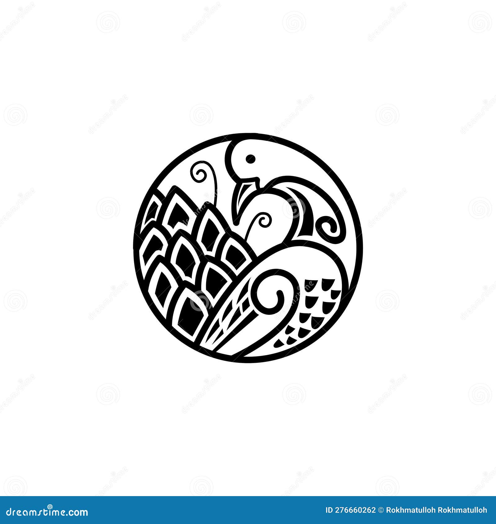 Peacock Logo Circle Line Design Vector Illustration Stock Vector ...
