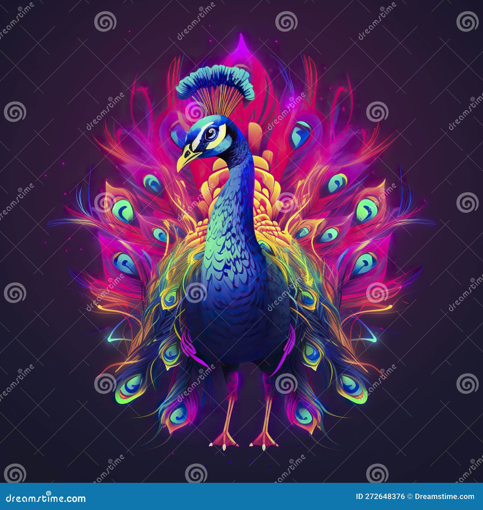 Peacock in Neon Colors. Generative AI Stock Illustration - Illustration ...