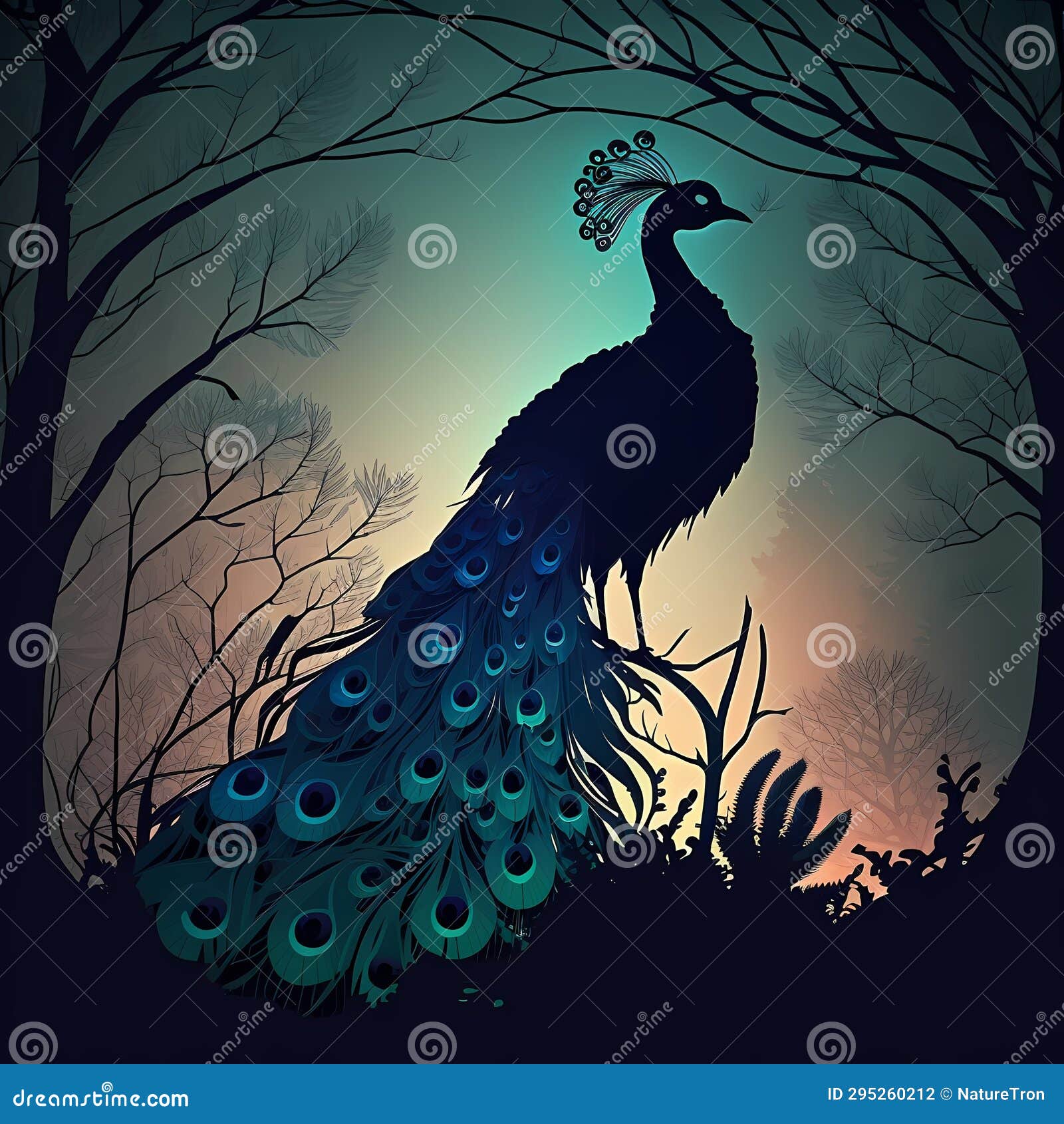 Peacock in the Night Peacock in the Dark Stock Illustration ...