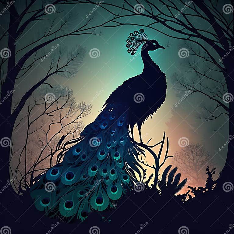 Peacock in the Night Peacock in the Dark Stock Illustration ...