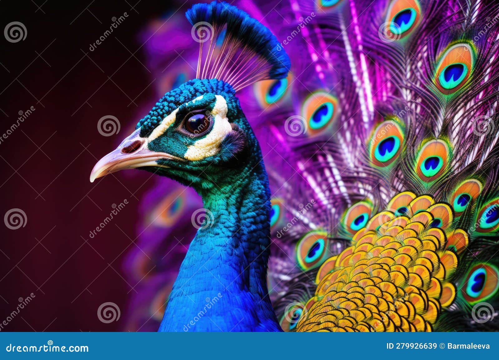 Peacock With Open Tail Close Up Shot Of A Peacocks Colorful Plumage Generative Ai Stock