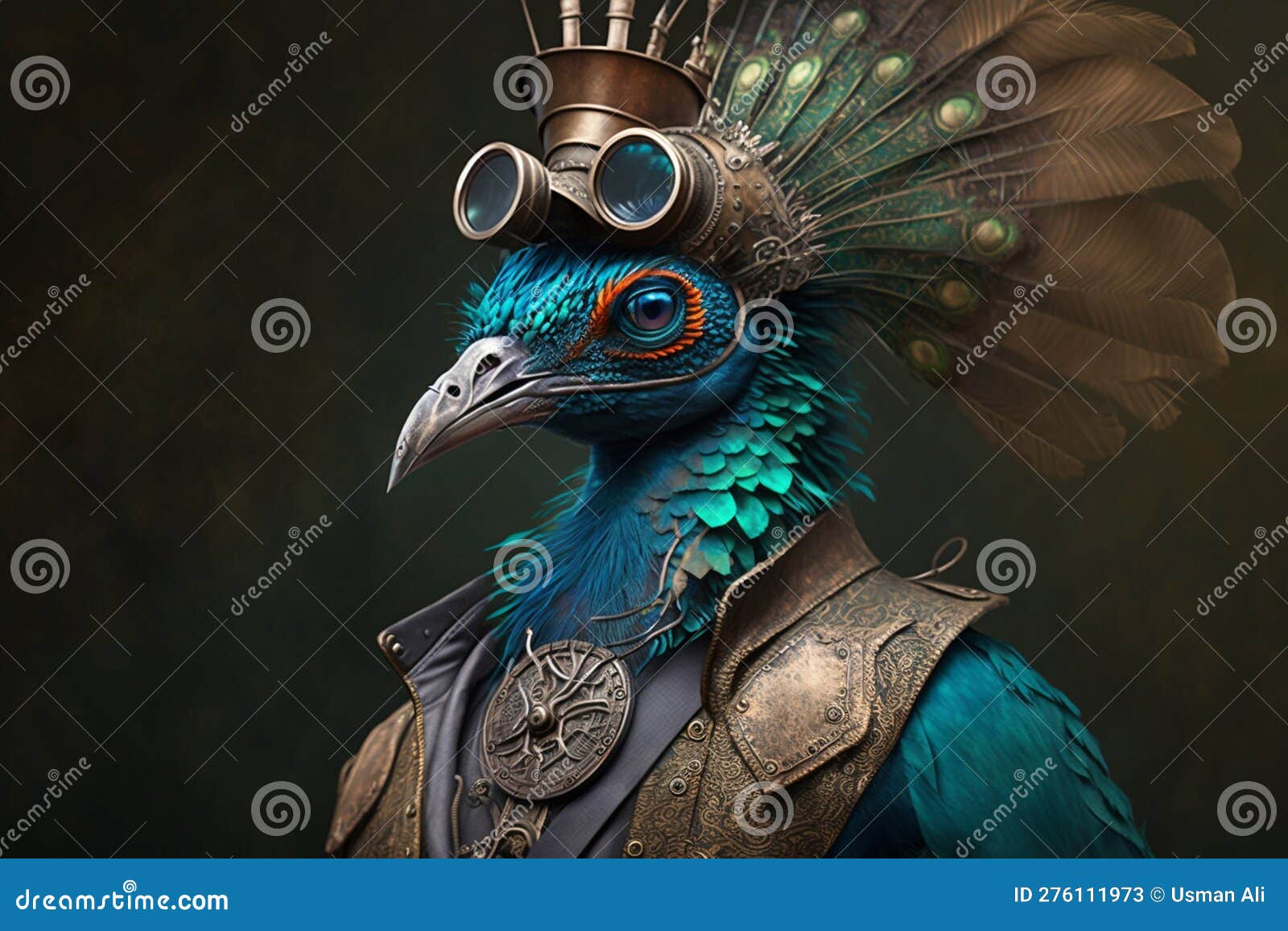 A Peacock Is Positioned In The Front, Dressed In A Steampunk Outfit. AI ...