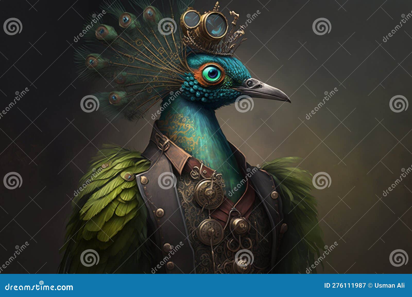 A Peacock Is Positioned In The Front, Dressed In A Steampunk Outfit. AI ...