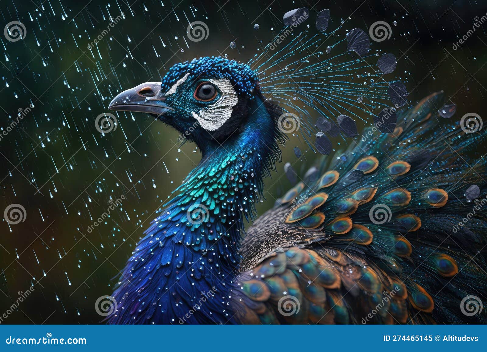 Peacock in the Rain, Feathers Shimmering Stock Image - Image of feather ...