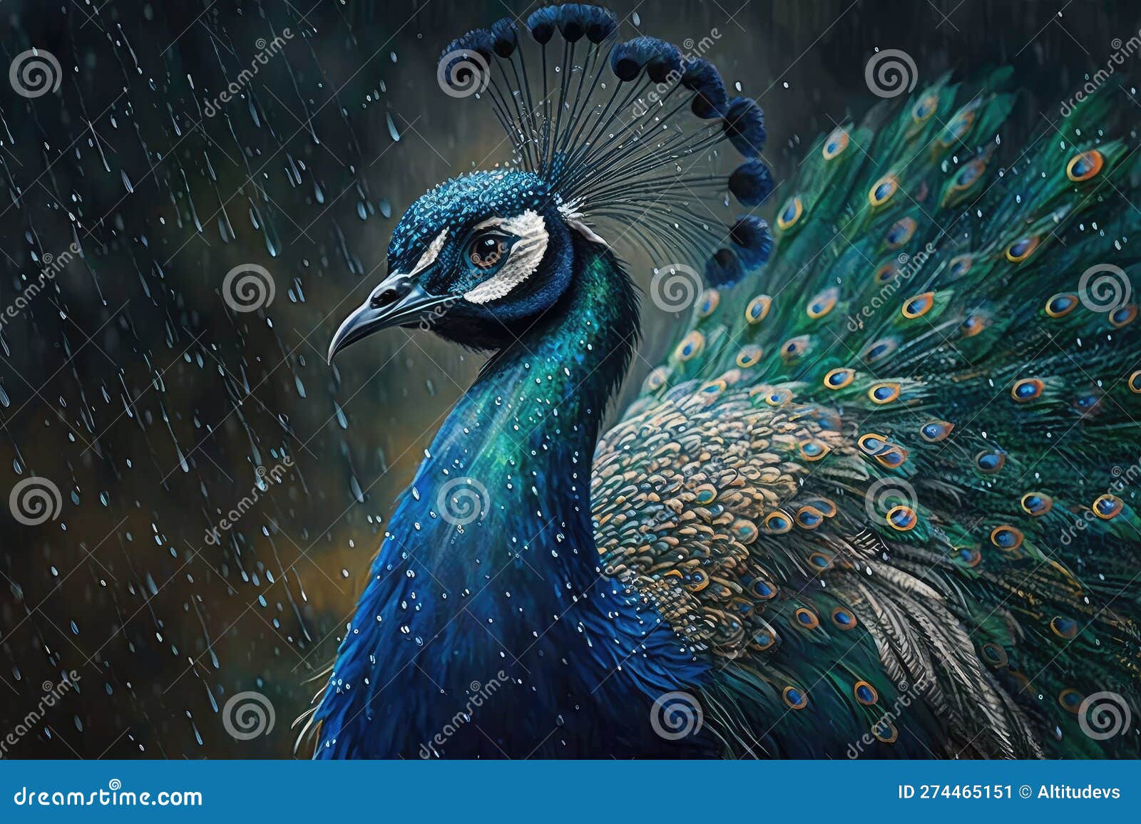 Peacock In The Rain Feathers Shimmering Stock Illustration Illustration Of Feather Nature