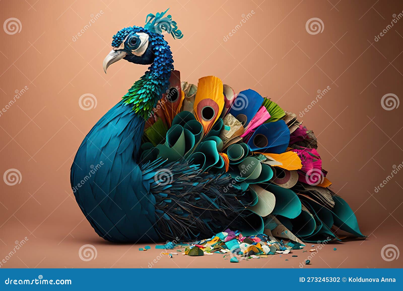 Peacock Sitting in Pile of Garbage, Created with Generative AI ...