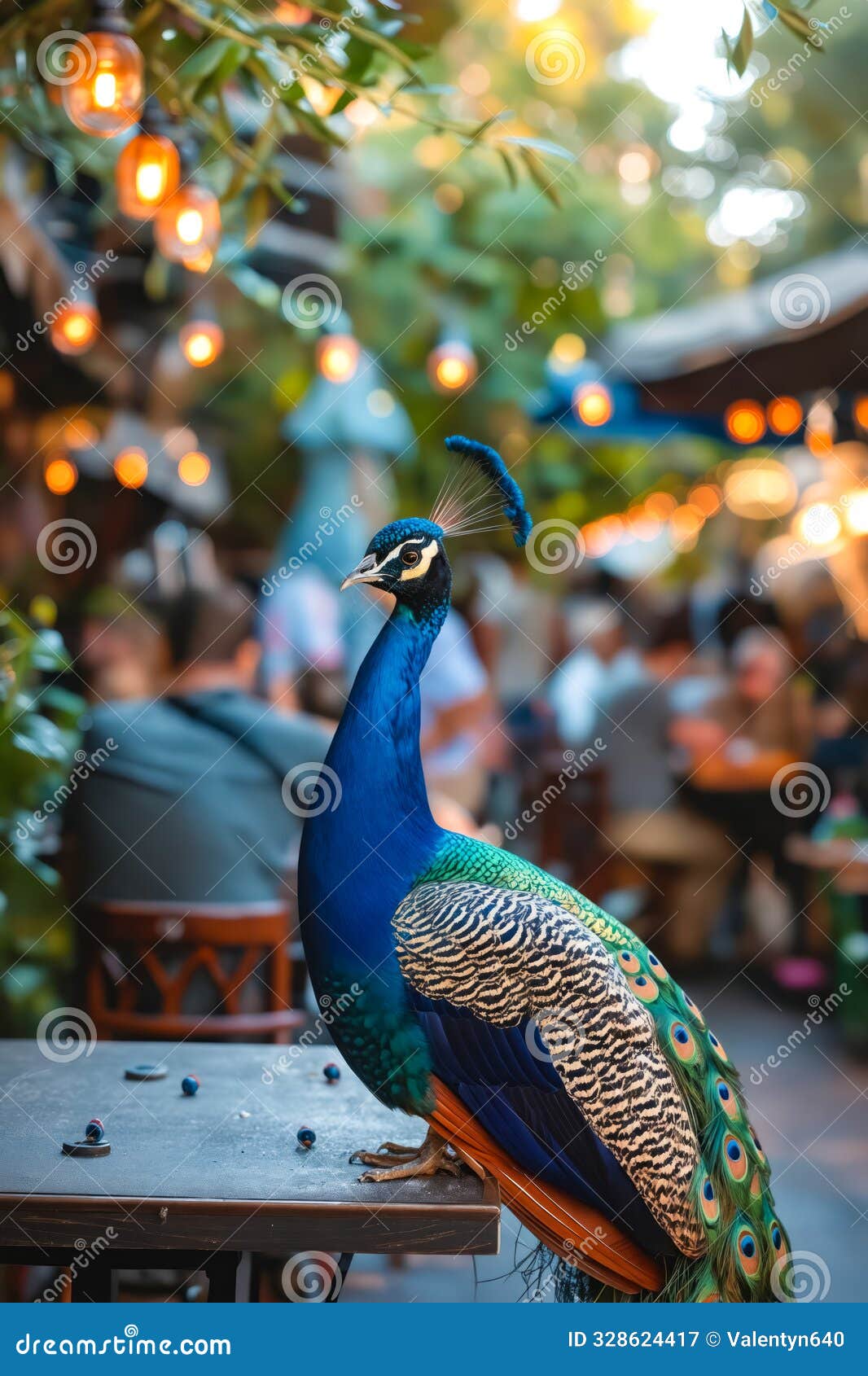 A Peacock Sitting on Top of a Wooden Table. Generative AI Stock Image ...