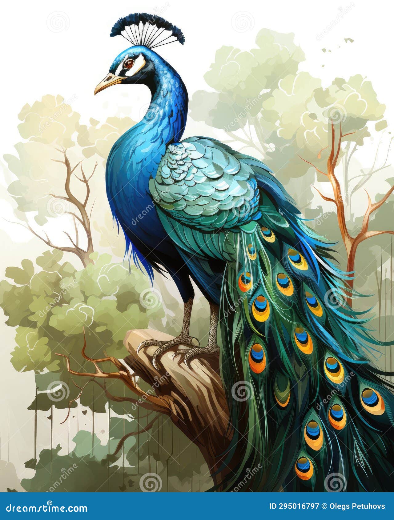 A Peacock Sitting on a Tree Branch with Its Feathers Spread Out ...