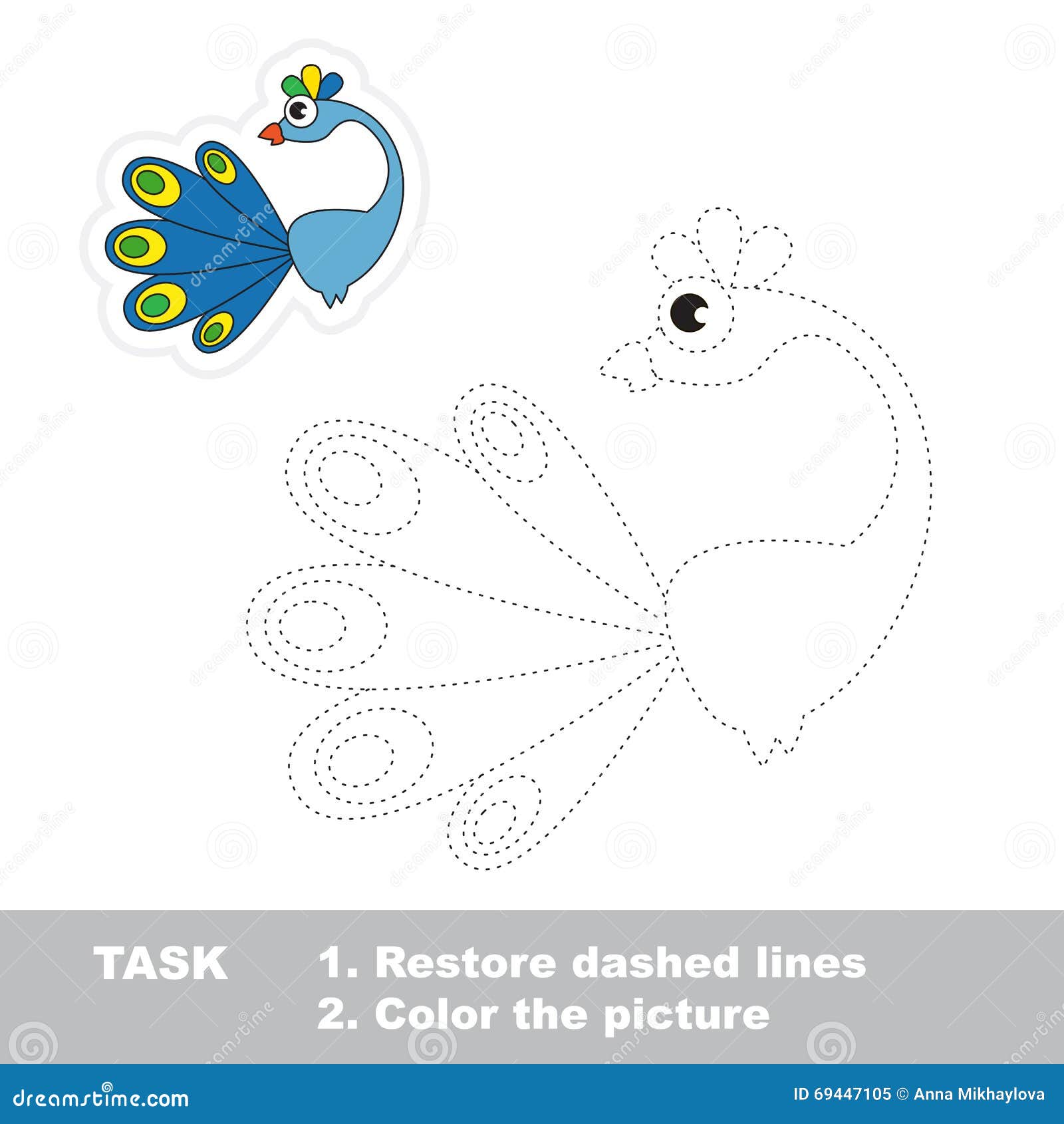 Peacock To Be Traced Vector Trace Game Stock Vector Illustration Of Outline Dashed 69447105