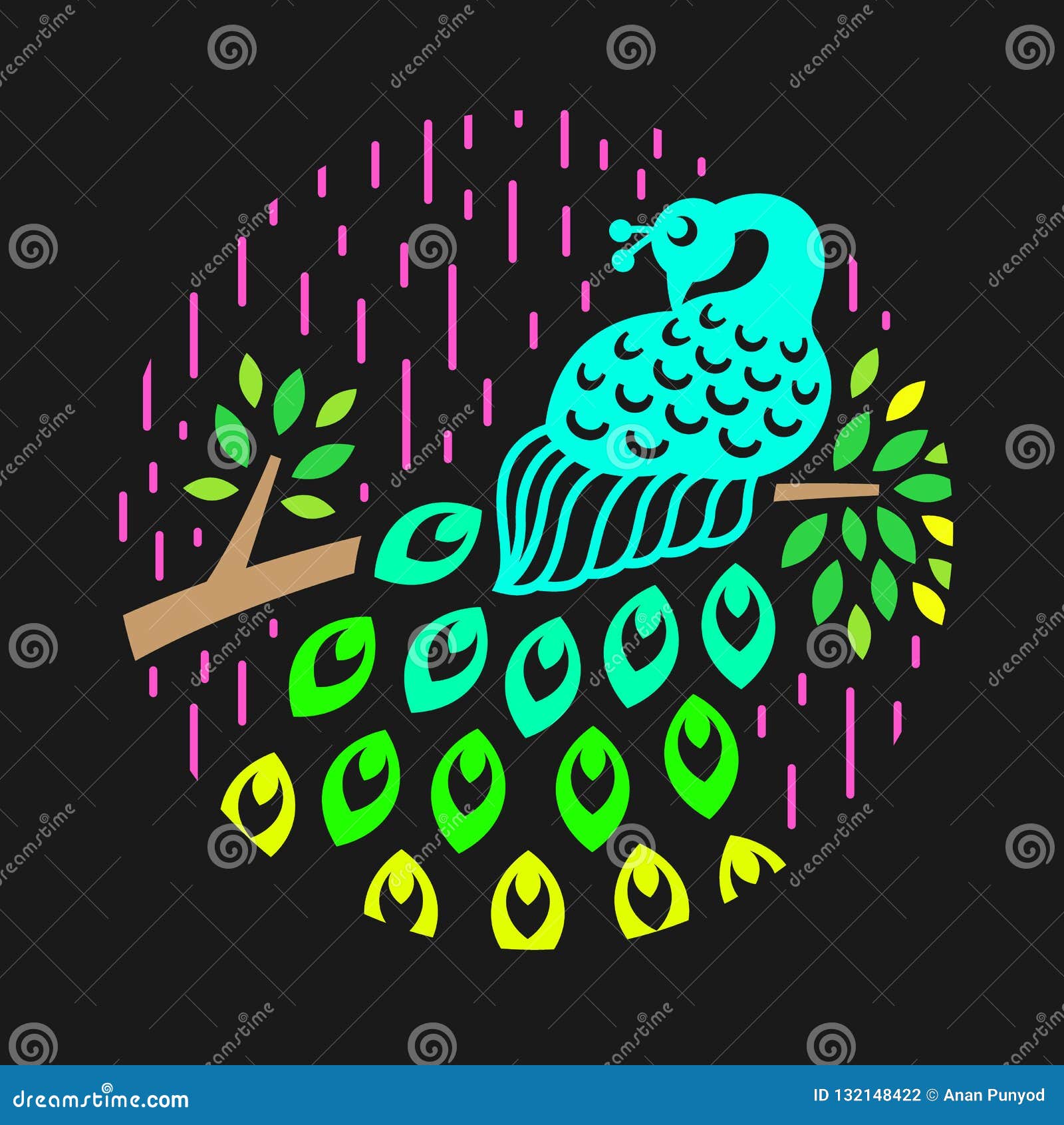 Peacock on Tree Abstract Circle Style Vector Design Stock Vector ...