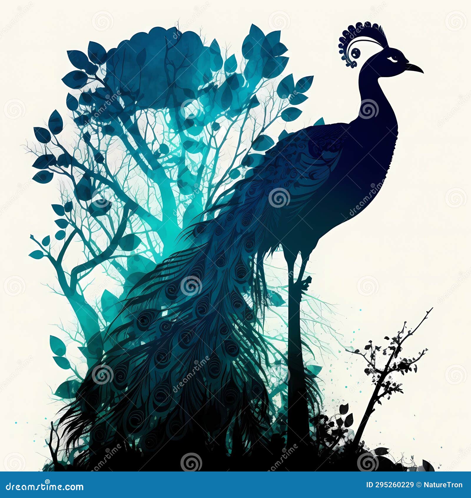 Peacock in the Woods Peacock on the Tree Stock Illustration ...