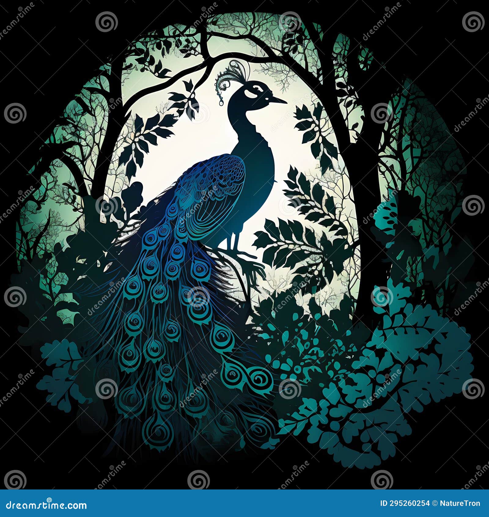 Peacock of the Sky Peacock in the Night Peacock on the Wall Stock ...