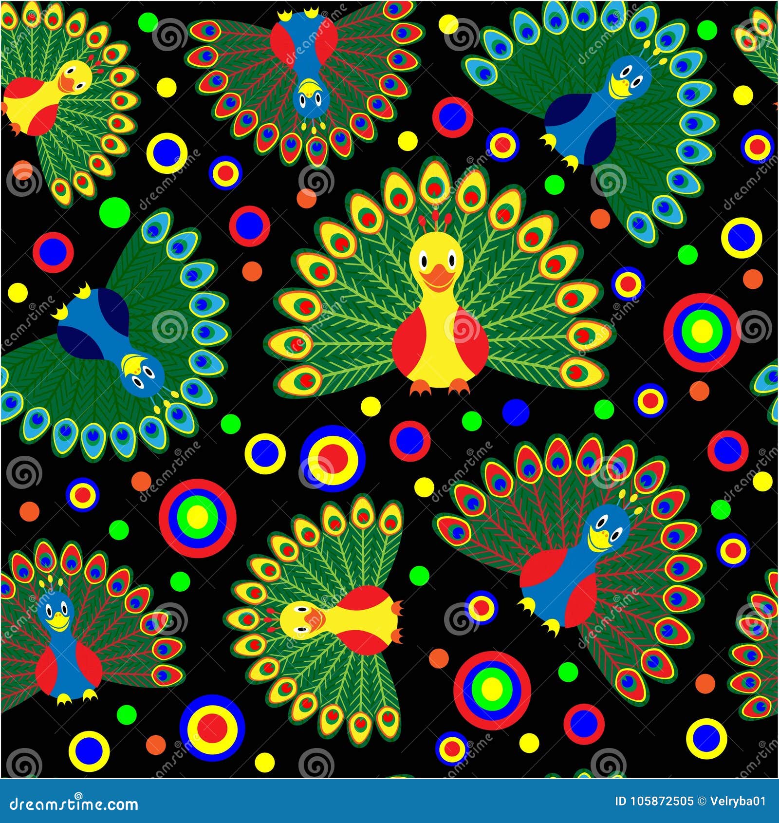 Peacocks Seamless Pattern Colorfull Stock Vector - Illustration of dots ...