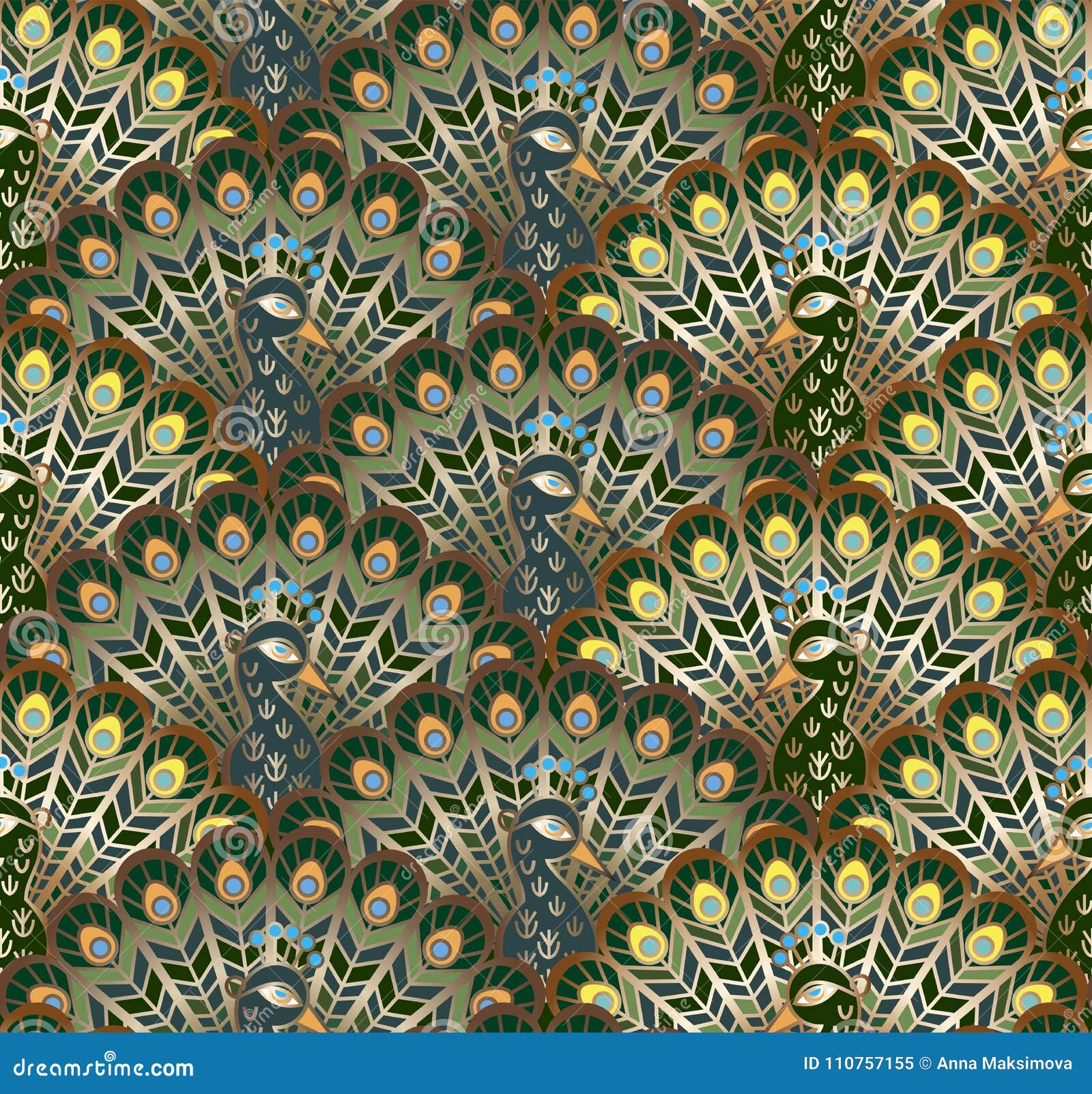 Stylized Peacocks Seamless Vector Pattern Stock Vector - Illustration ...
