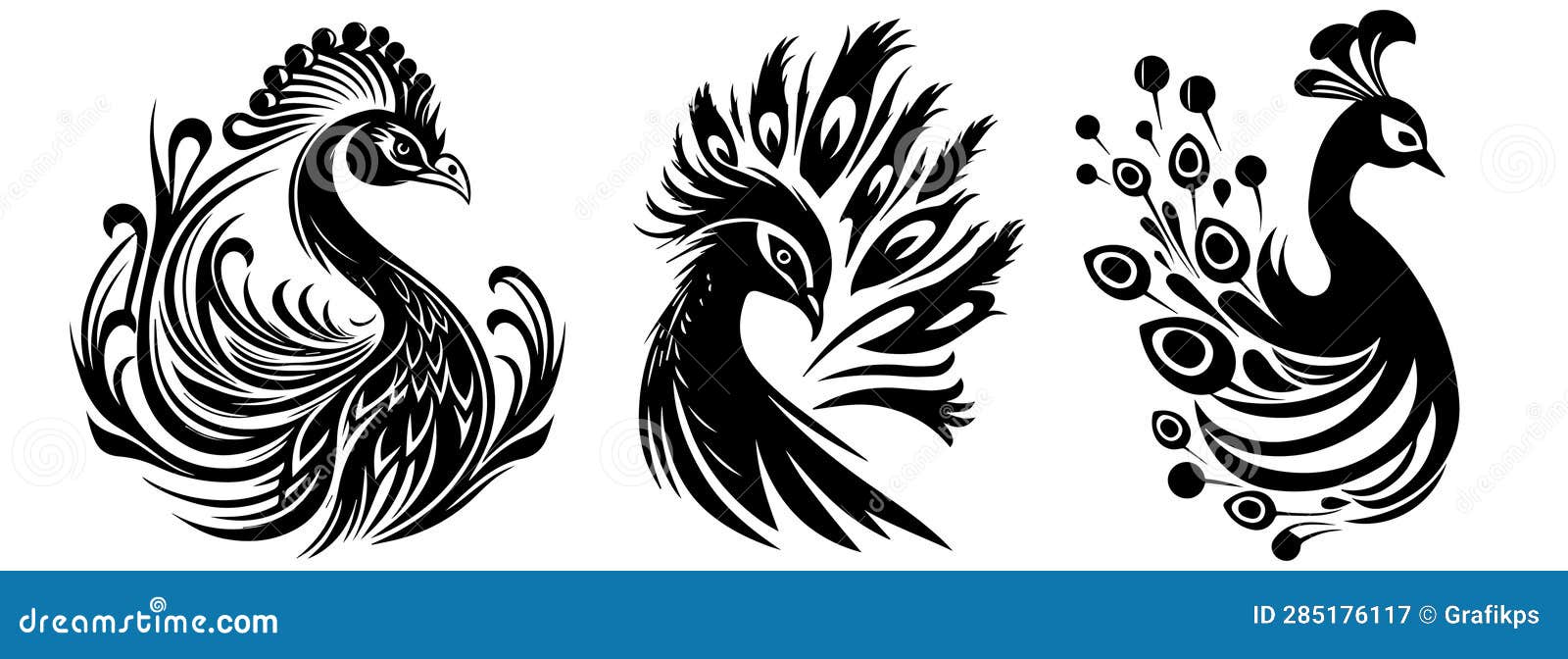 Peacocks, Vector Illustration on a White Background. Silhouette Shape ...