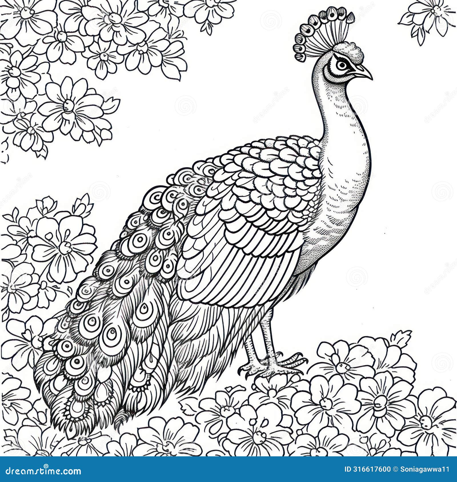 Peafowl Drawing Coloring Book Page Stock Photo | CartoonDealer.com ...