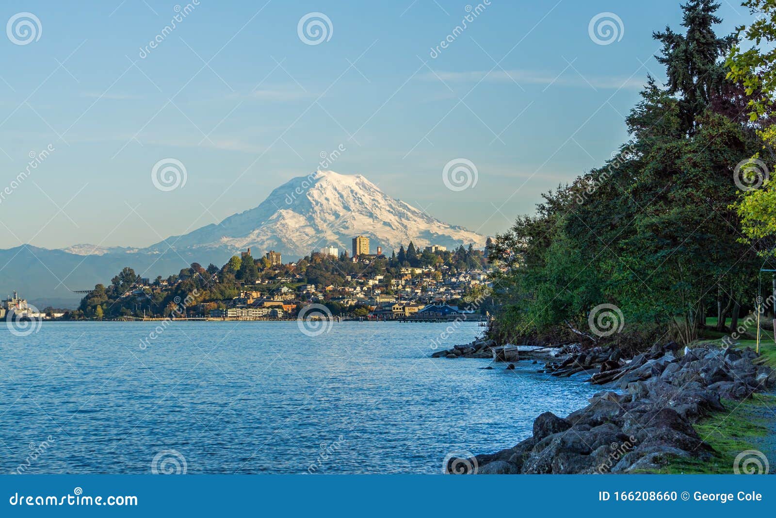 Peak and Ruston Shoreline 2 Stock Photo - Image of landmark, harbor ...