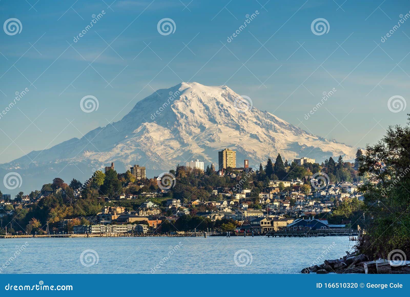 Peak and Ruston Shoreline 4 Stock Photo - Image of mountain, washington ...