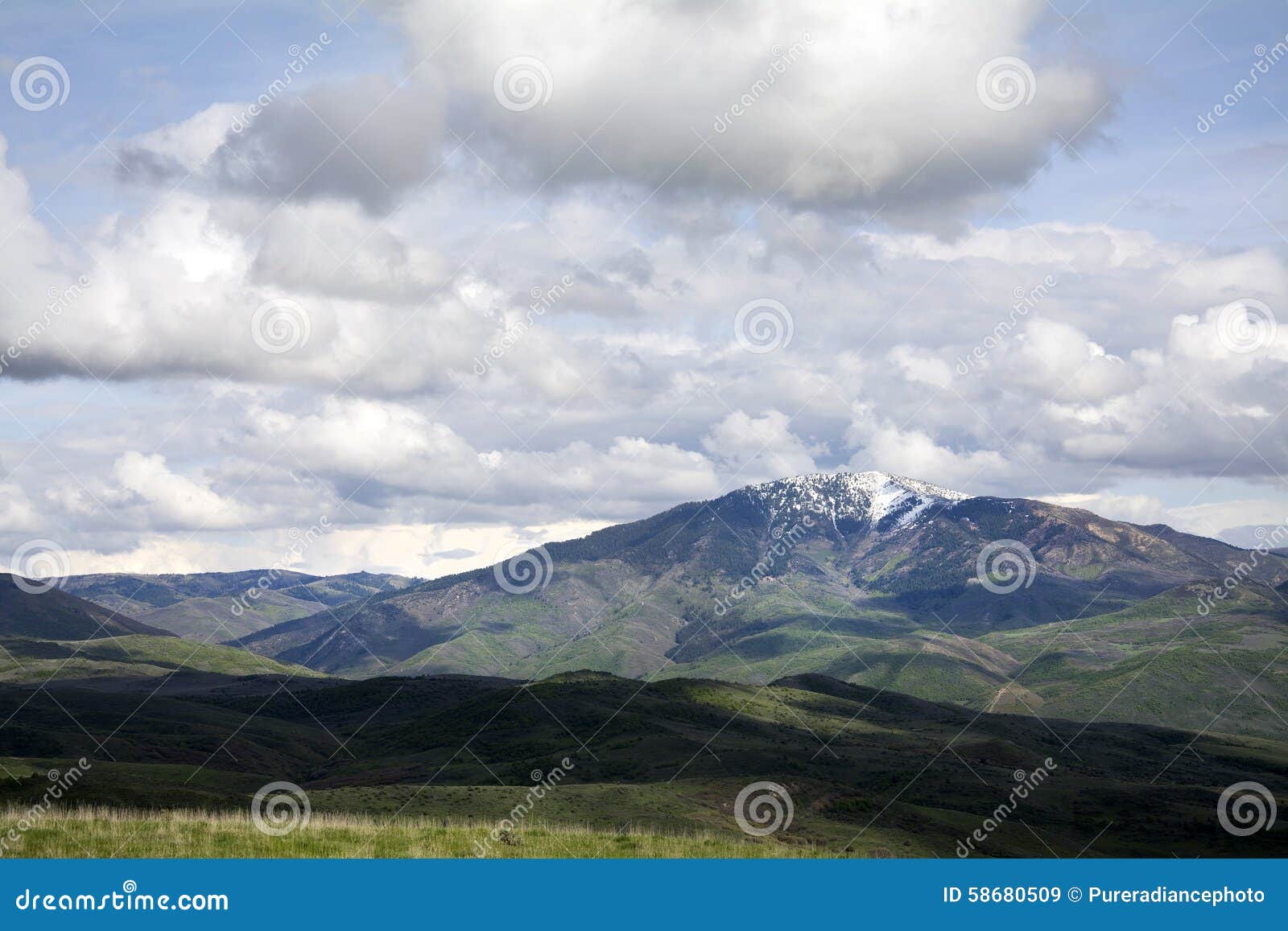 Peak with Utah Snow Capped Mountains with Rolling Green Hills Stock ...