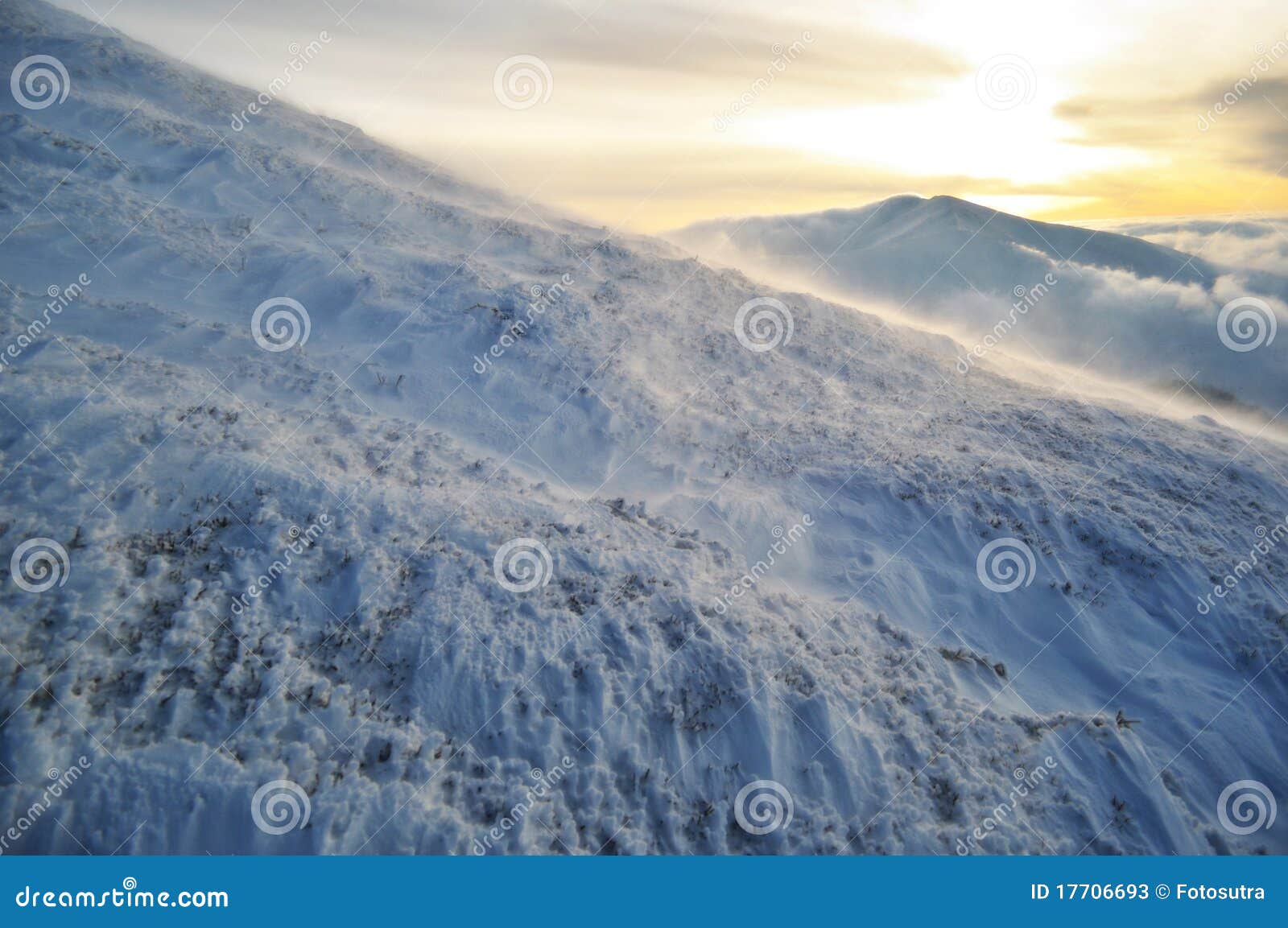Peak of Winter Mountain in Windy Conditions Stock Image - Image of ...