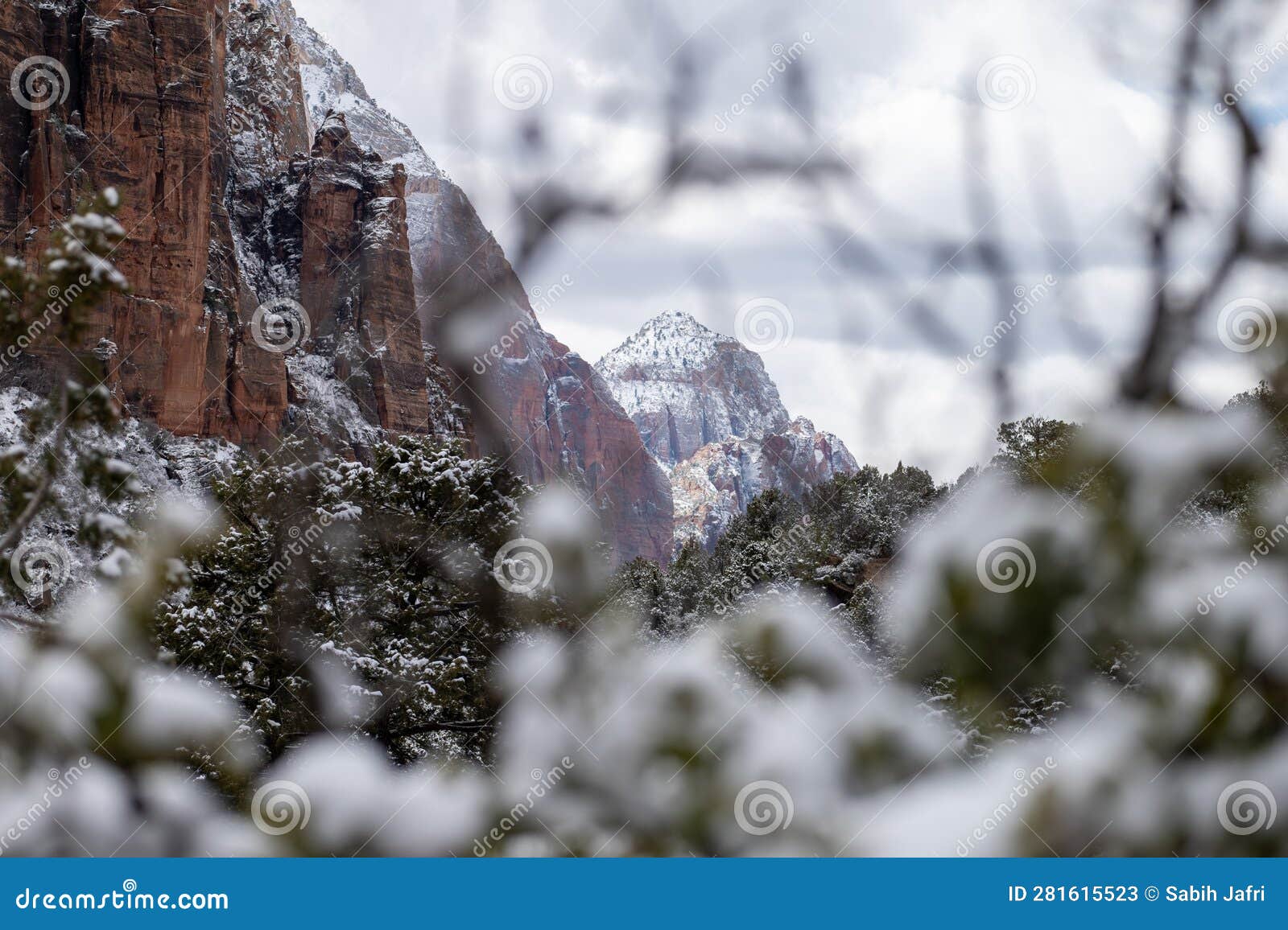 Peak at Zion National Park in Winter Stock Image - Image of united ...