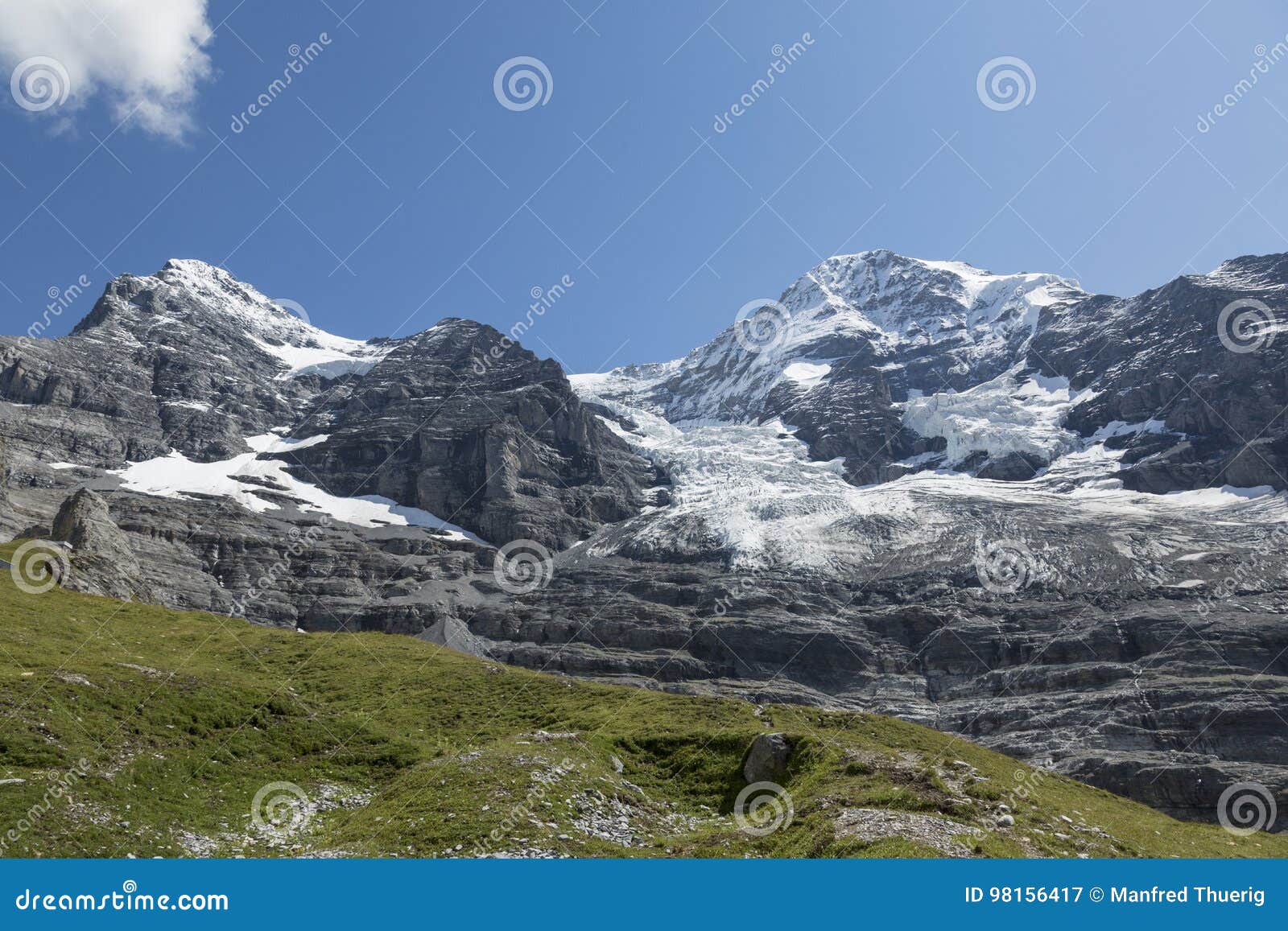 Peaks of Mount Eiger and Mount Moench, Grindelwald, Switzerland Stock ...