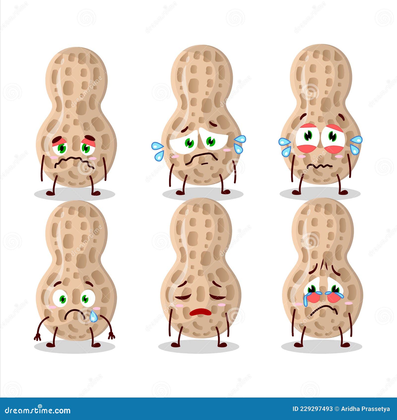 Peanut Cartoon in Character with Sad Expression Stock Vector ...