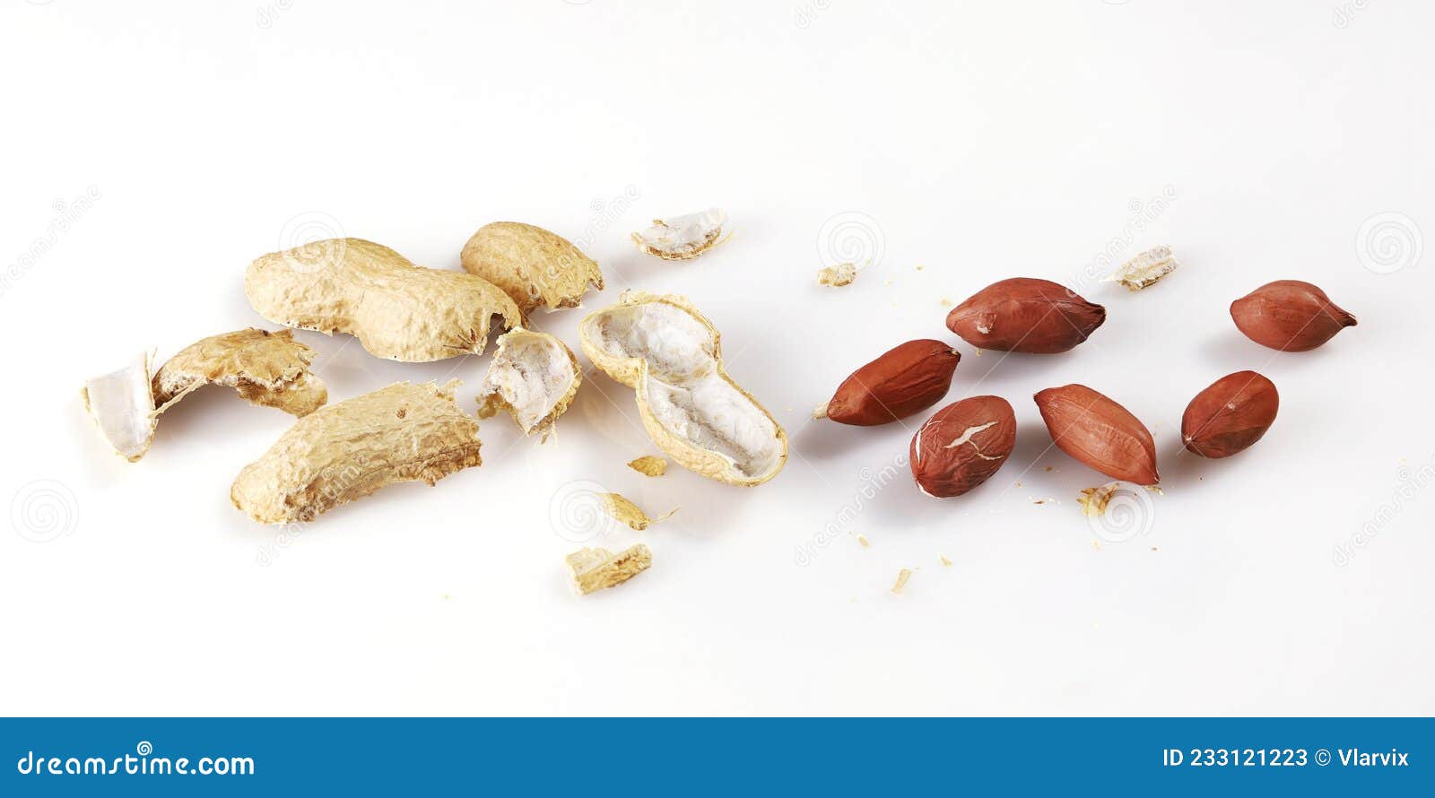 Peanut Nuts are Separated from Shells Near, Isolated on White ...