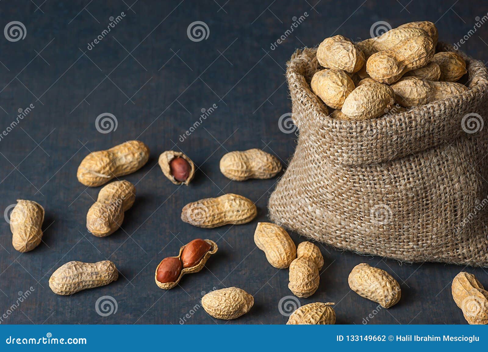 Peanut in Nutshell in Burlap Sack or Sackcloth on Wooden Background ...
