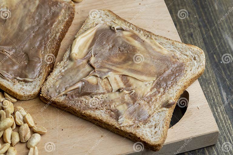 Peanut Paste with Chocolate Paste on White Bread Stock Image - Image of ...