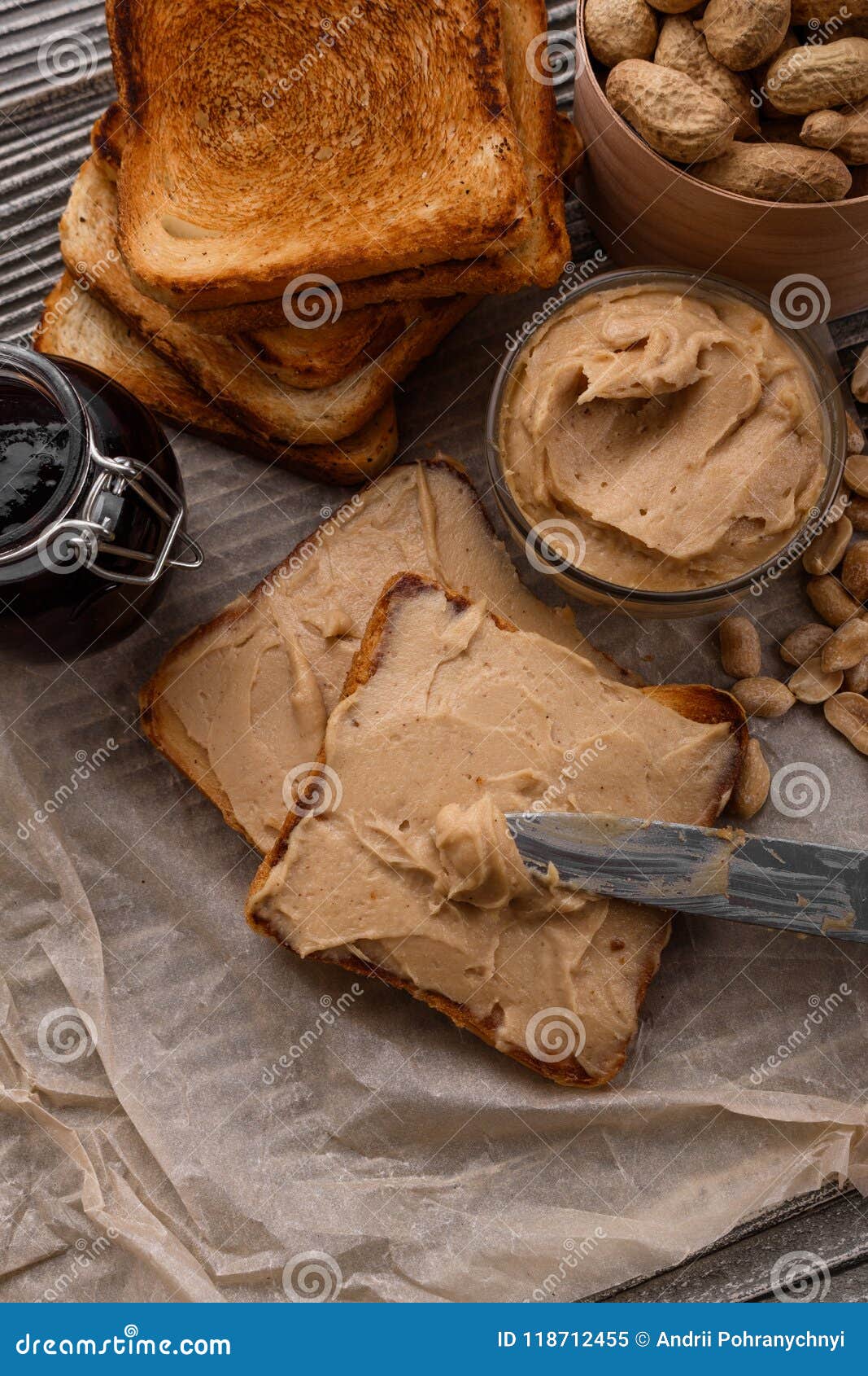 Peanut Paste on a Wooden Rustic Background Stock Image - Image of ...
