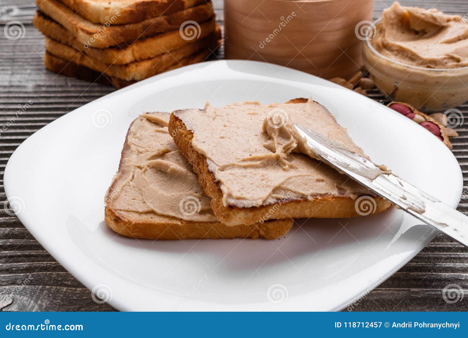 Peanut Paste on a Wooden Rustic Background Stock Image - Image of ...
