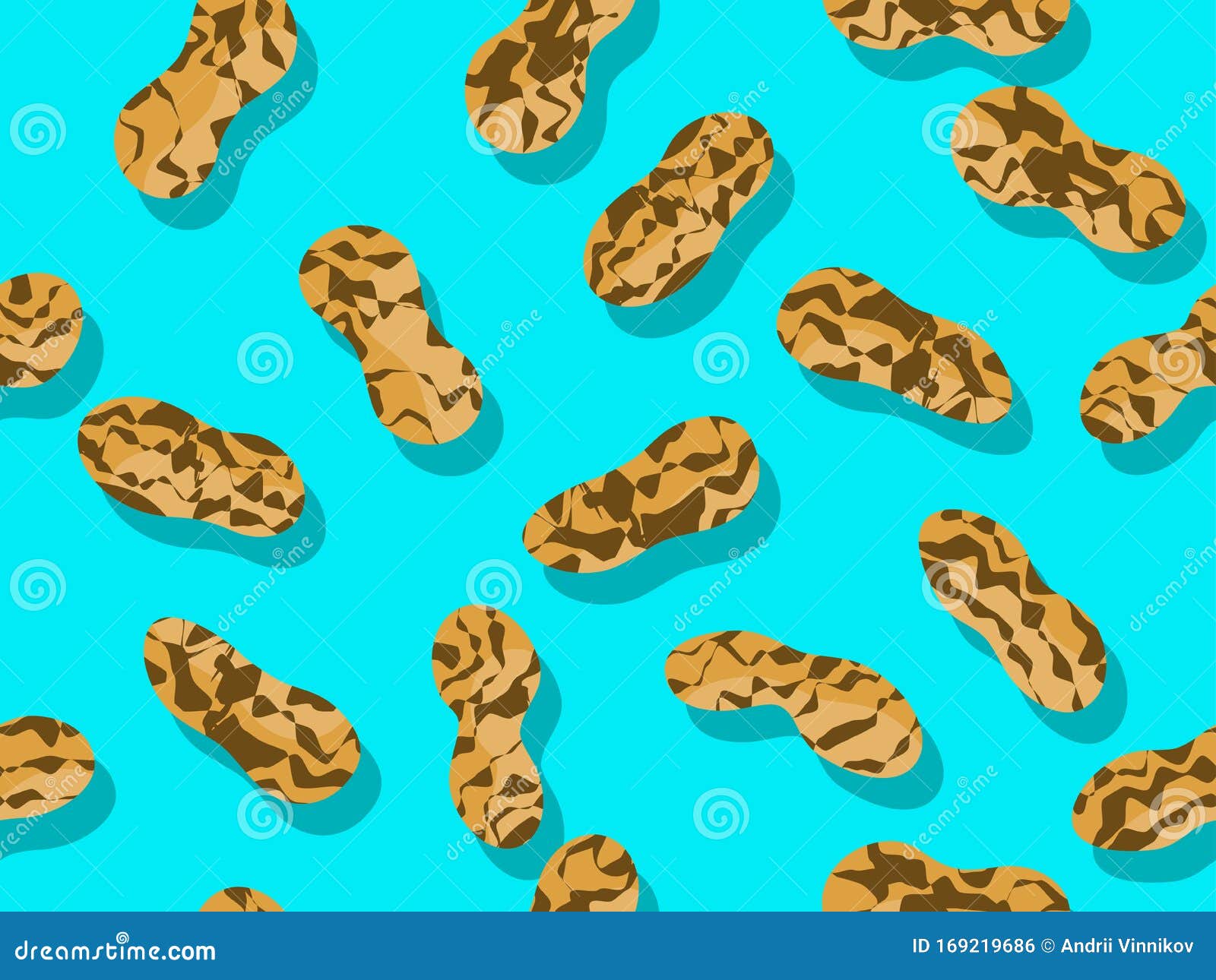 Peanut Seamless Pattern. Roasted Peanuts in Shell on Blue Background ...