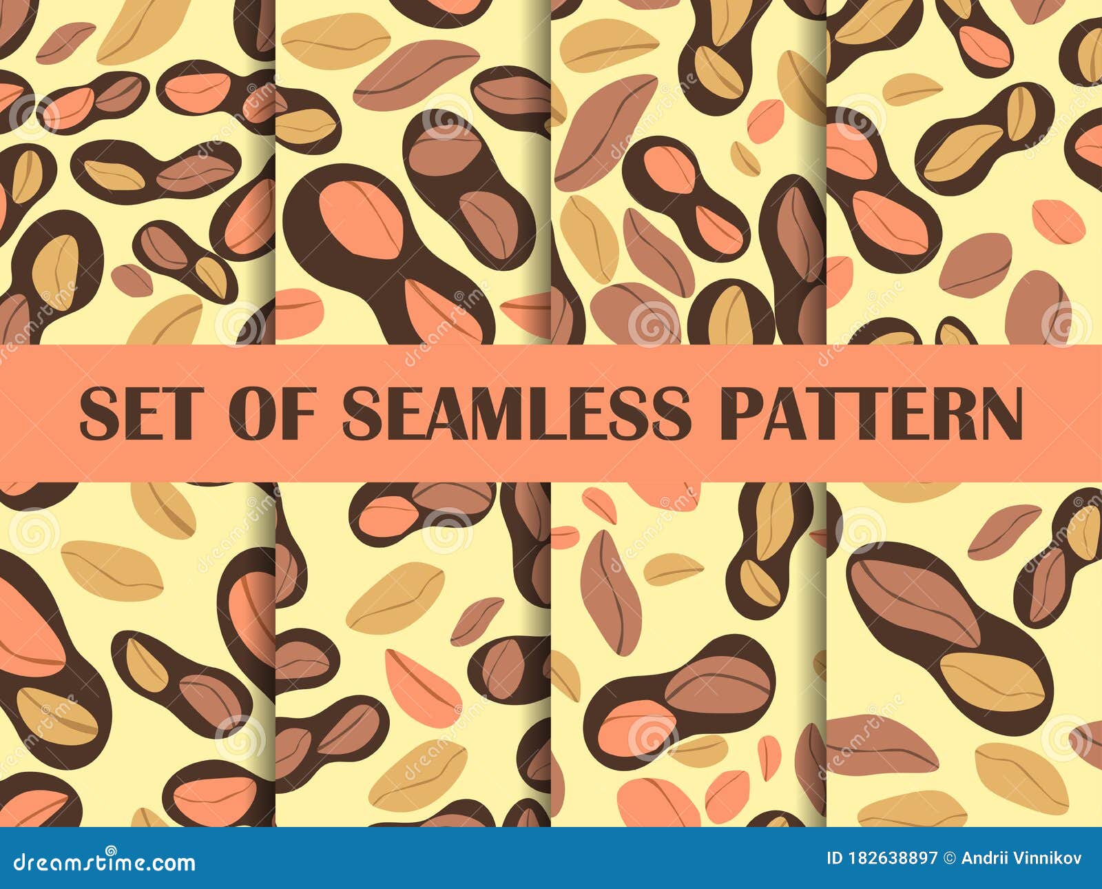 Peanut Set of Seamless Pattern. Roasted Peanuts in Shell Stock Vector ...