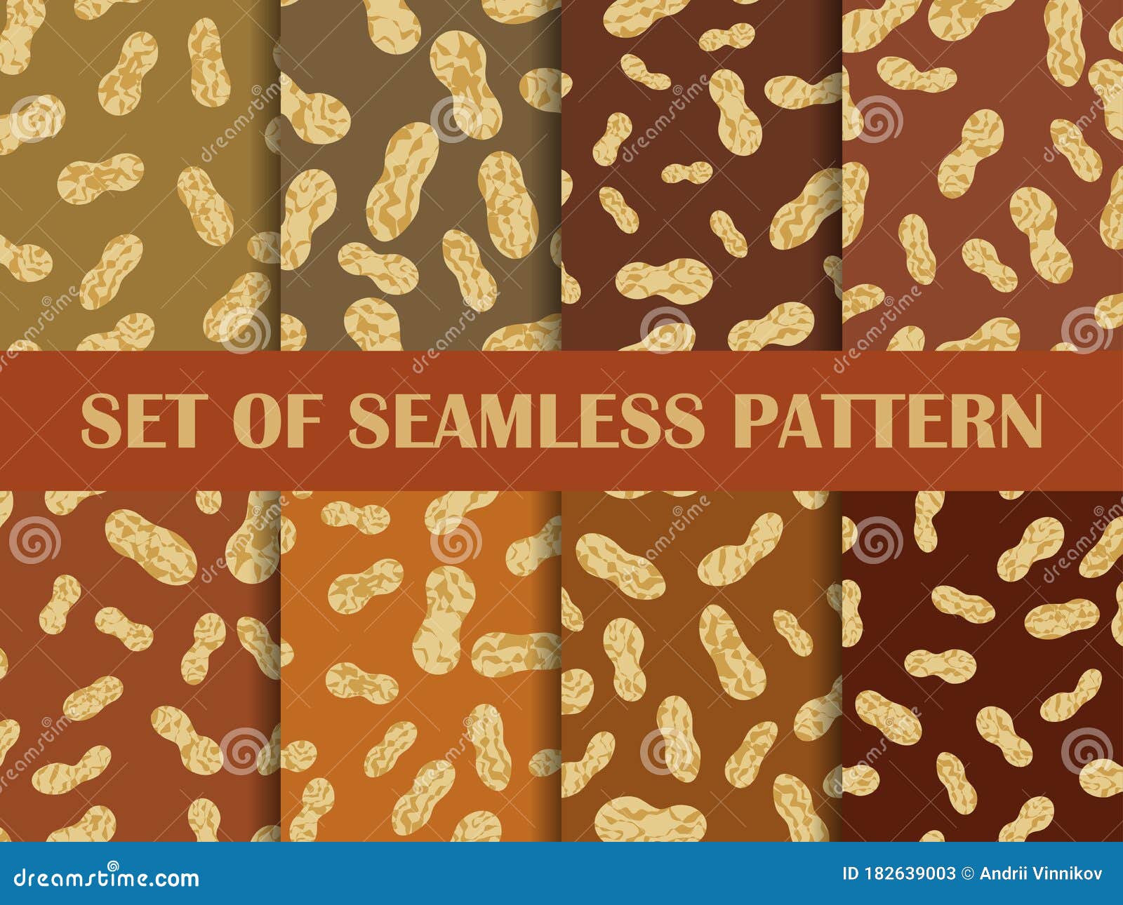 Peanut Set of Seamless Pattern. Roasted Peanuts in Shell Stock Vector ...