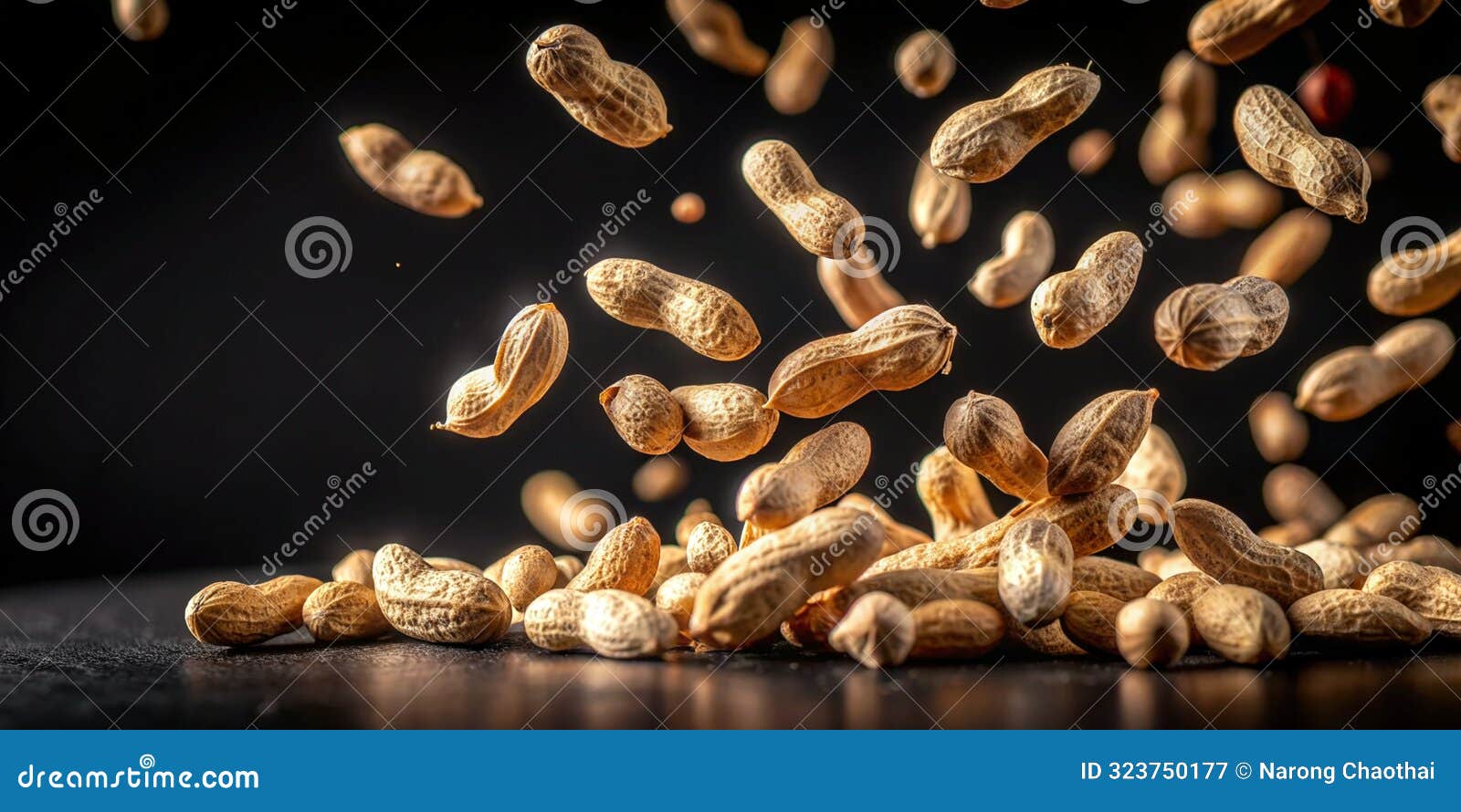 Peanuts Falling Isolated on Black Background Selective Focus Creative ...