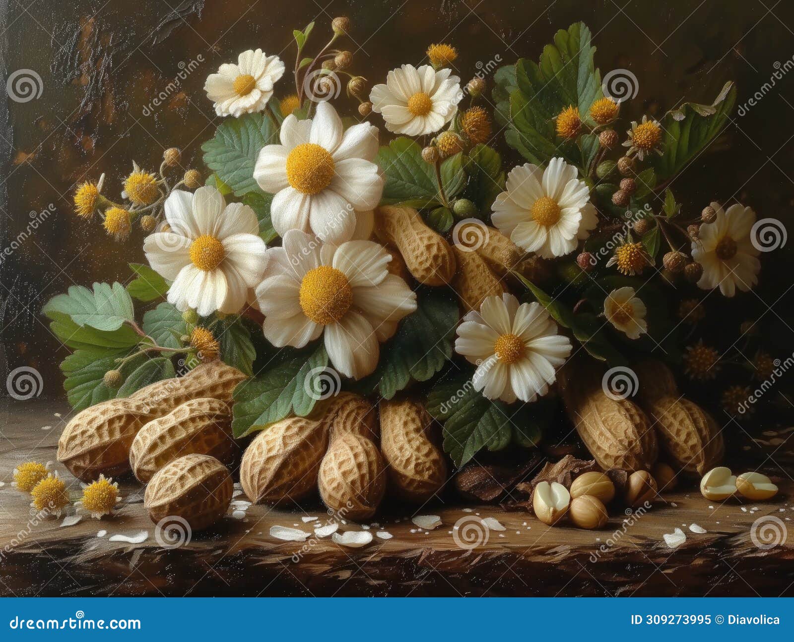 Peanuts with Flowers in Rural Style Stock Illustration - Illustration ...