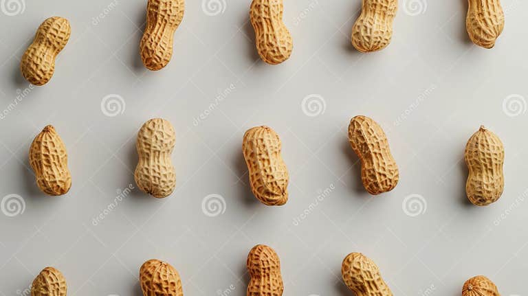 Peanuts in Shell Arranged in Pattern on White Background, Overhead View ...