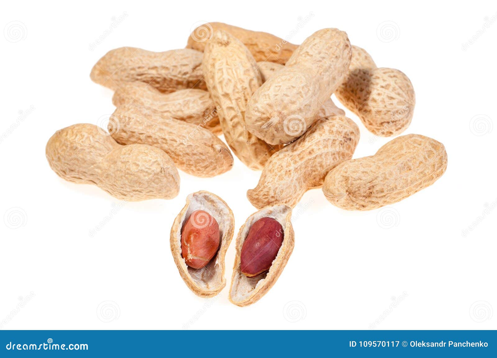 Peanuts in the Shell with Two Half Opened Nuts Isolated on White Stock ...