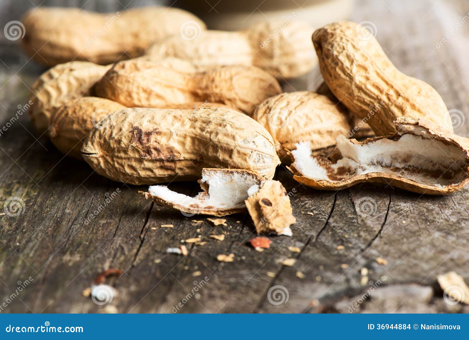Peanuts in Shell on Wooden Table Crashed Empty Stock Photo - Image of ...