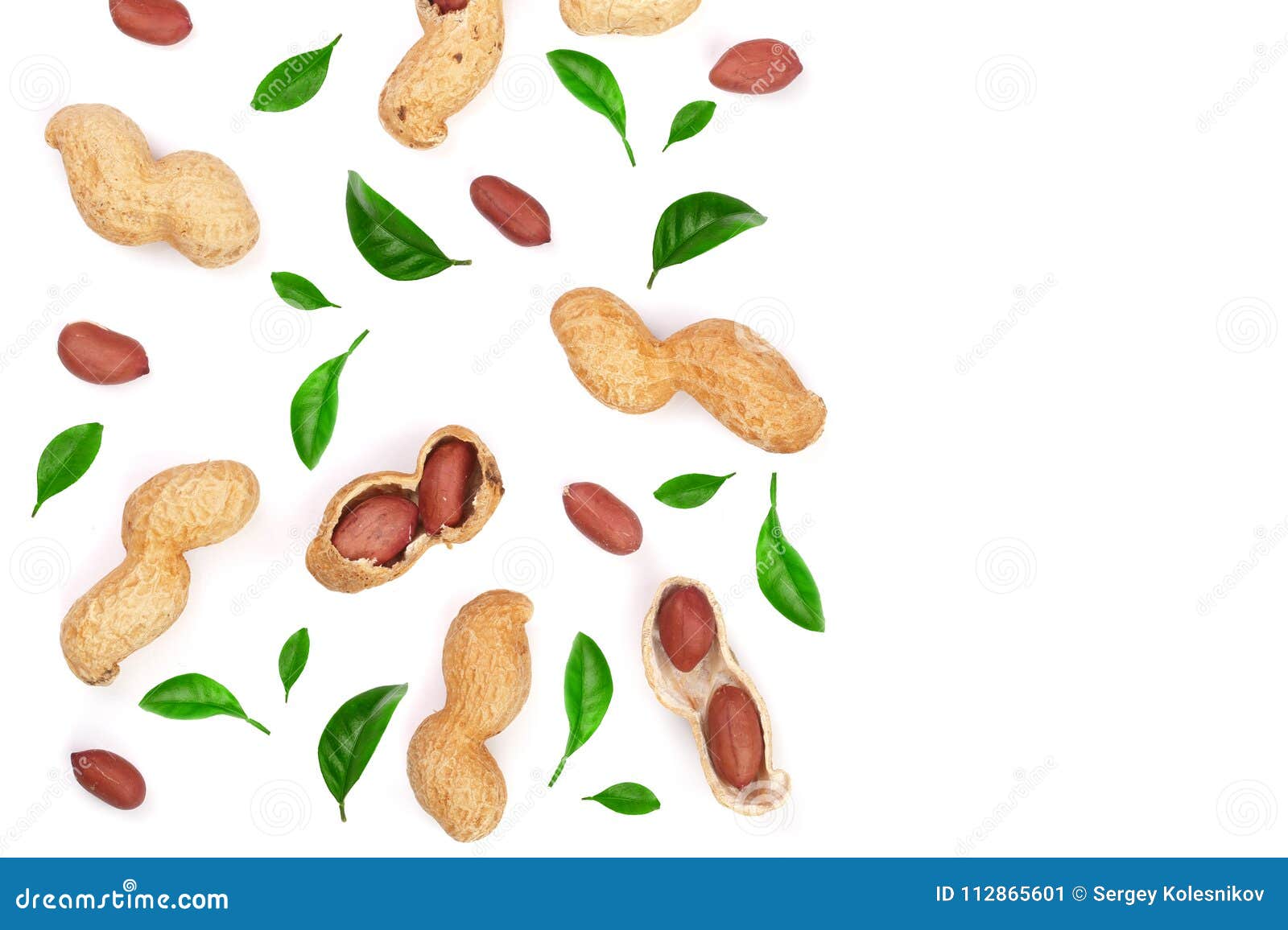 Peanuts with Shells Decorated with Green Leaves Isolated on White ...